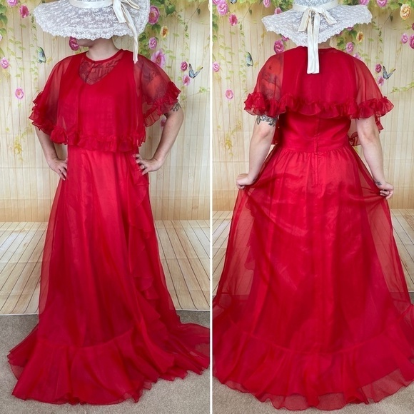 Dresses | Vintage Red Prairie Dress Matching Capelet Southern Belle ...